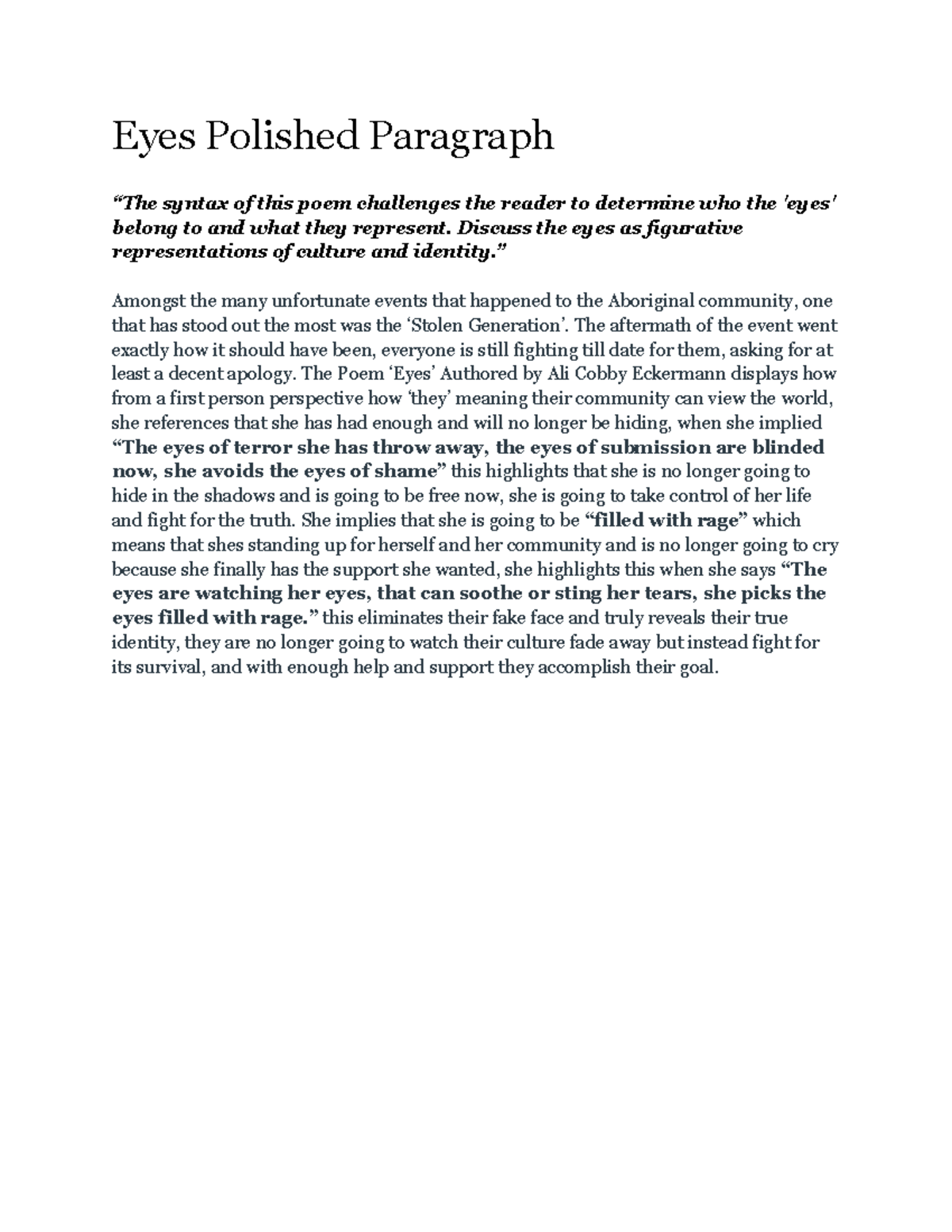 Eyes Polished Paragraph - Eyes Polished Paragraph “The syntax of this ...