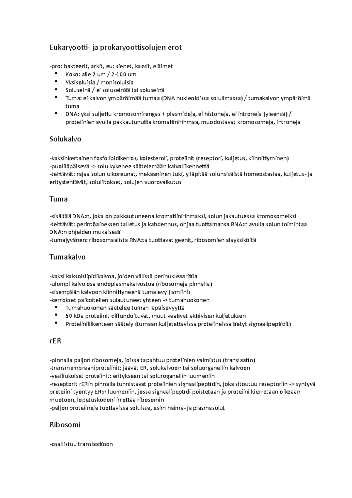Solun toiminta ja rakenne, tapaus 1 - Eukaryootti- ja ...