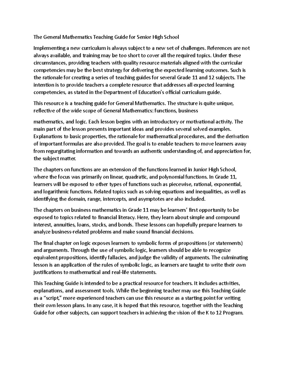 Gen math3 - Lecture notes 3-7 - The General Mathematics Teaching Guide ...