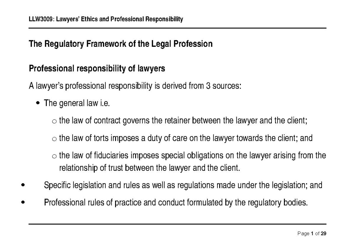 Session 1The Regulatory Framework of the Legal Profession - LLW3009 ...