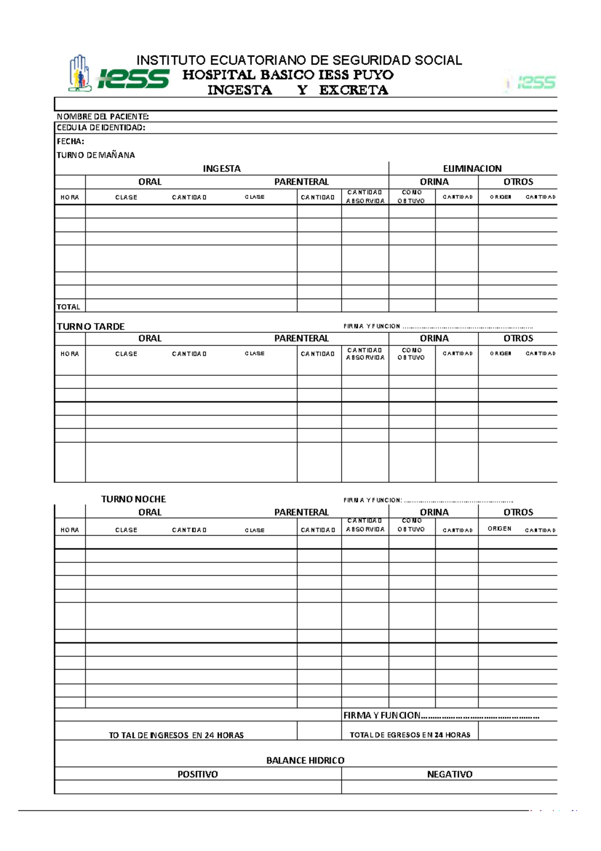 Hoja de ingesta y excreta - INSTITUTO ECUATORIANO DE SEGURIDAD SOCIAL ...