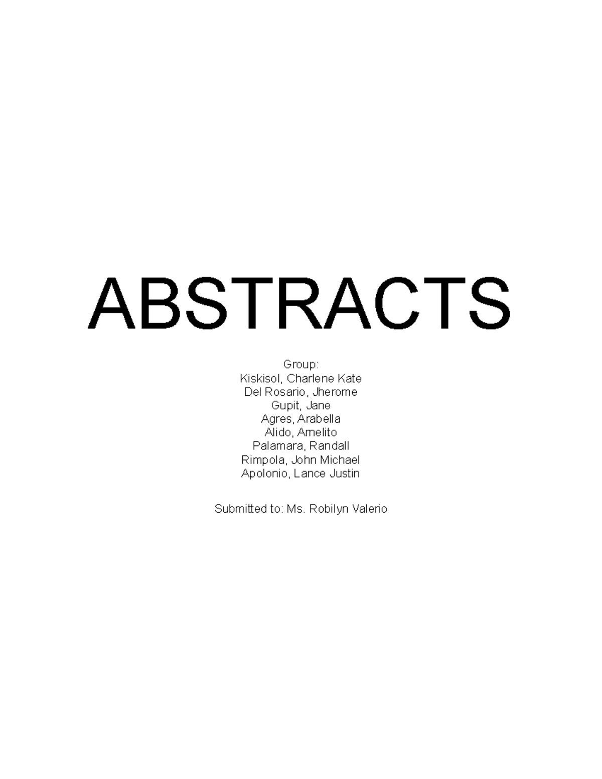 Final Abstract Matrix - ABSTRACTS Group: Kiskisol, Charlene Kate Del ...