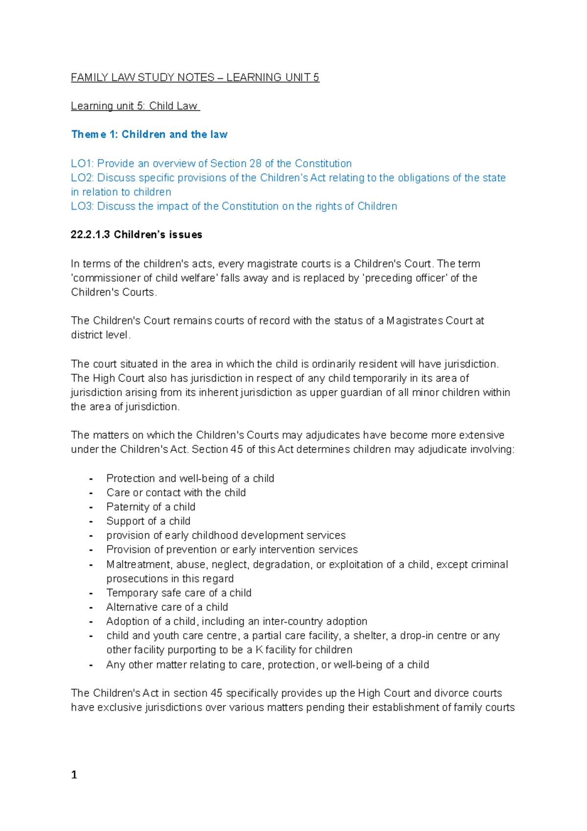 Learning unit 5 - Family Law notes - FAMILY LAW STUDY NOTES – LEARNING ...