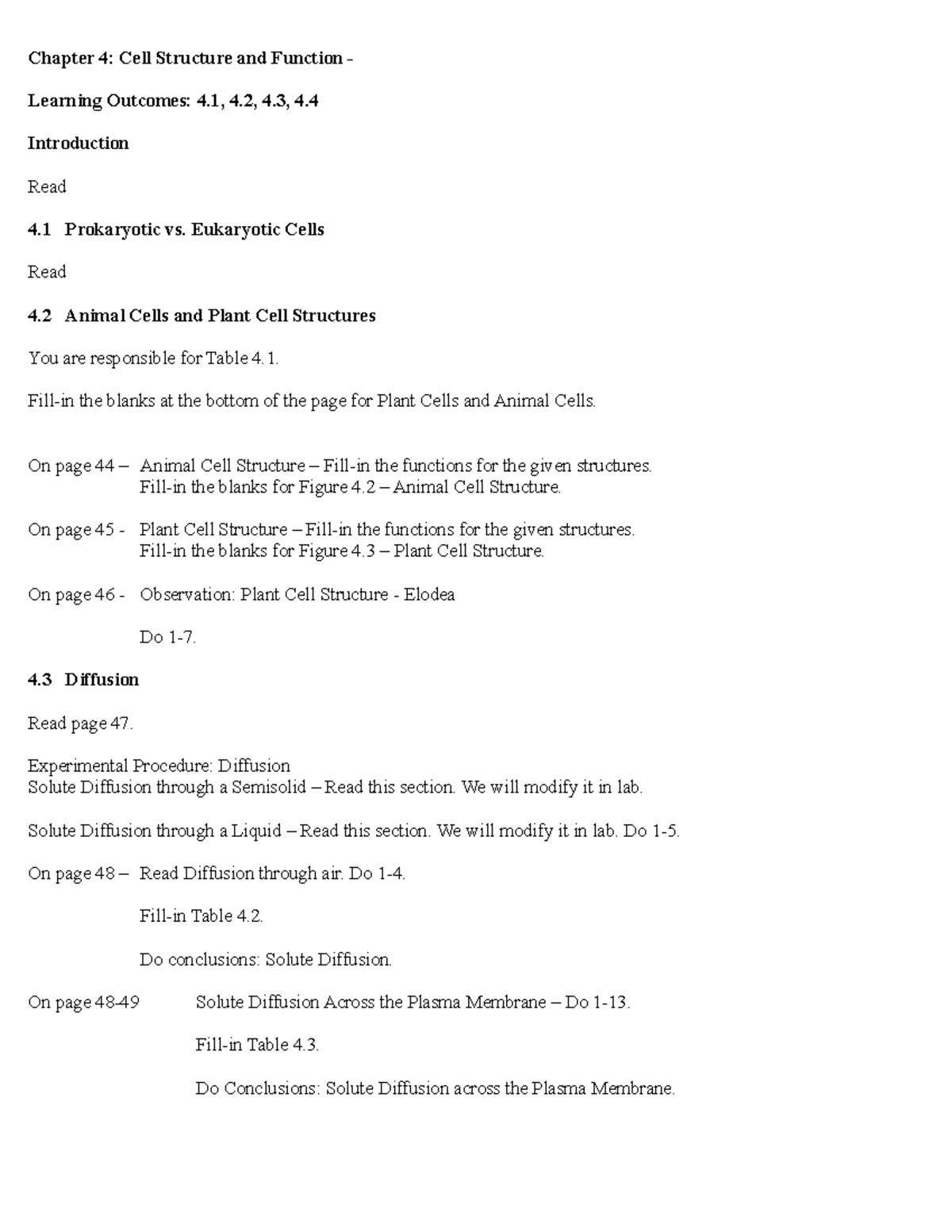 Cell Structure and Function - Fall 2018 - Chapter 4: Cell Structure and Function - Learning ...