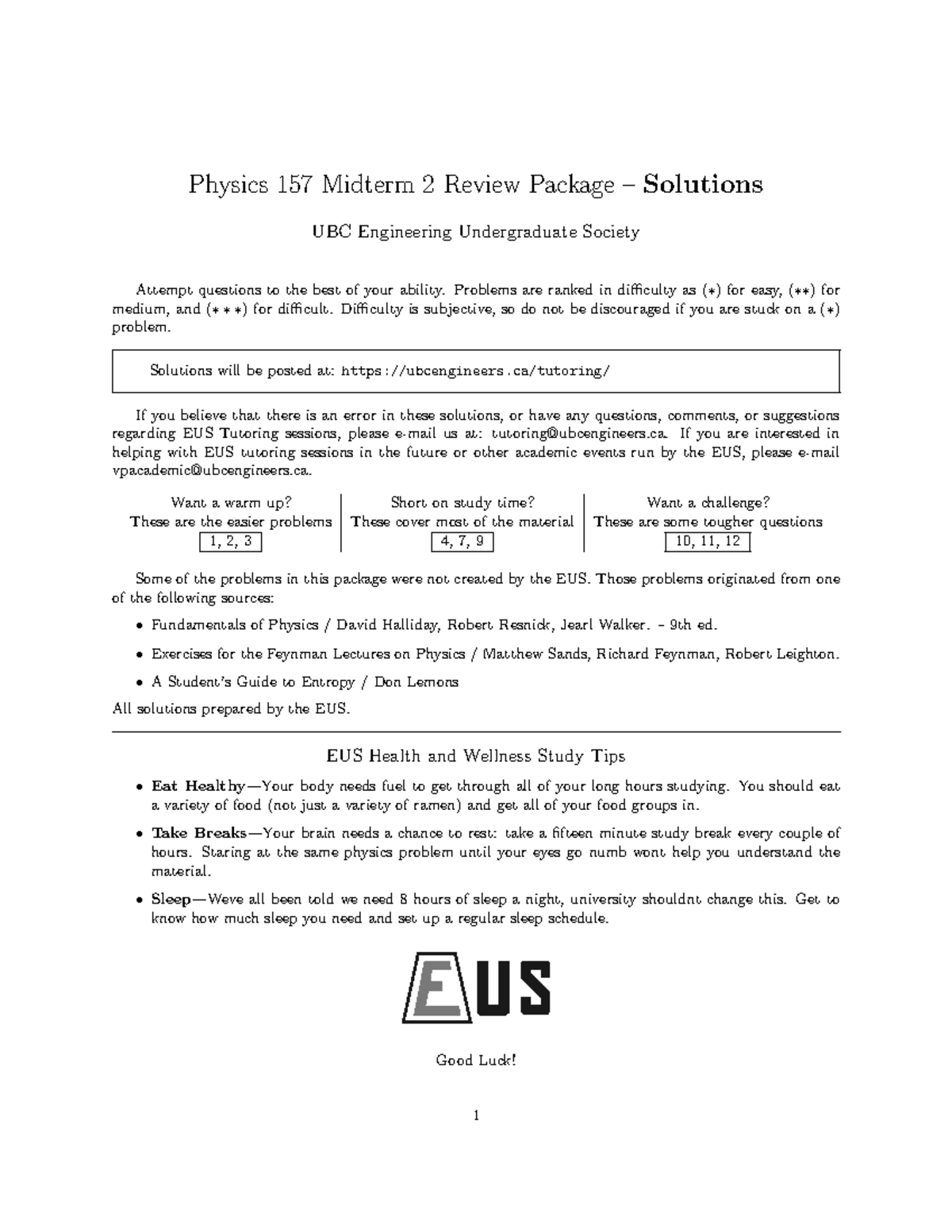 Physics 157 Midterm 2 Review Package Complete 2 - Physics 157 Midterm 2 ...