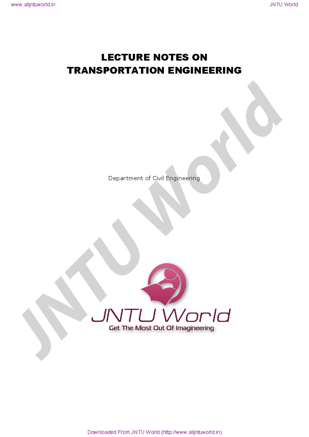 Transportation engineering notes - LECTURE NOTES ON TRANSPORTATION ...