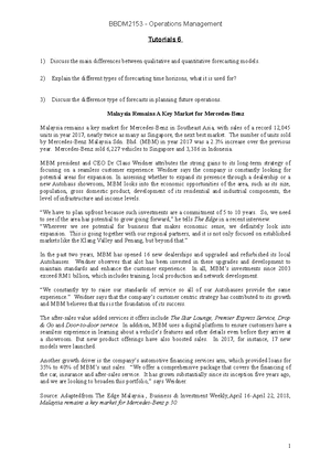 BBDM2153 Tutorial 9 - BBDM2153 - Operations Management Tutorial 9 Distinguish FIVE (5 ...