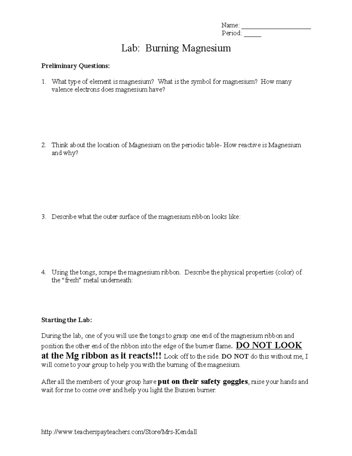 Lab - Burning Magnesium - Period: _____ Lab: Burning Magnesium ...