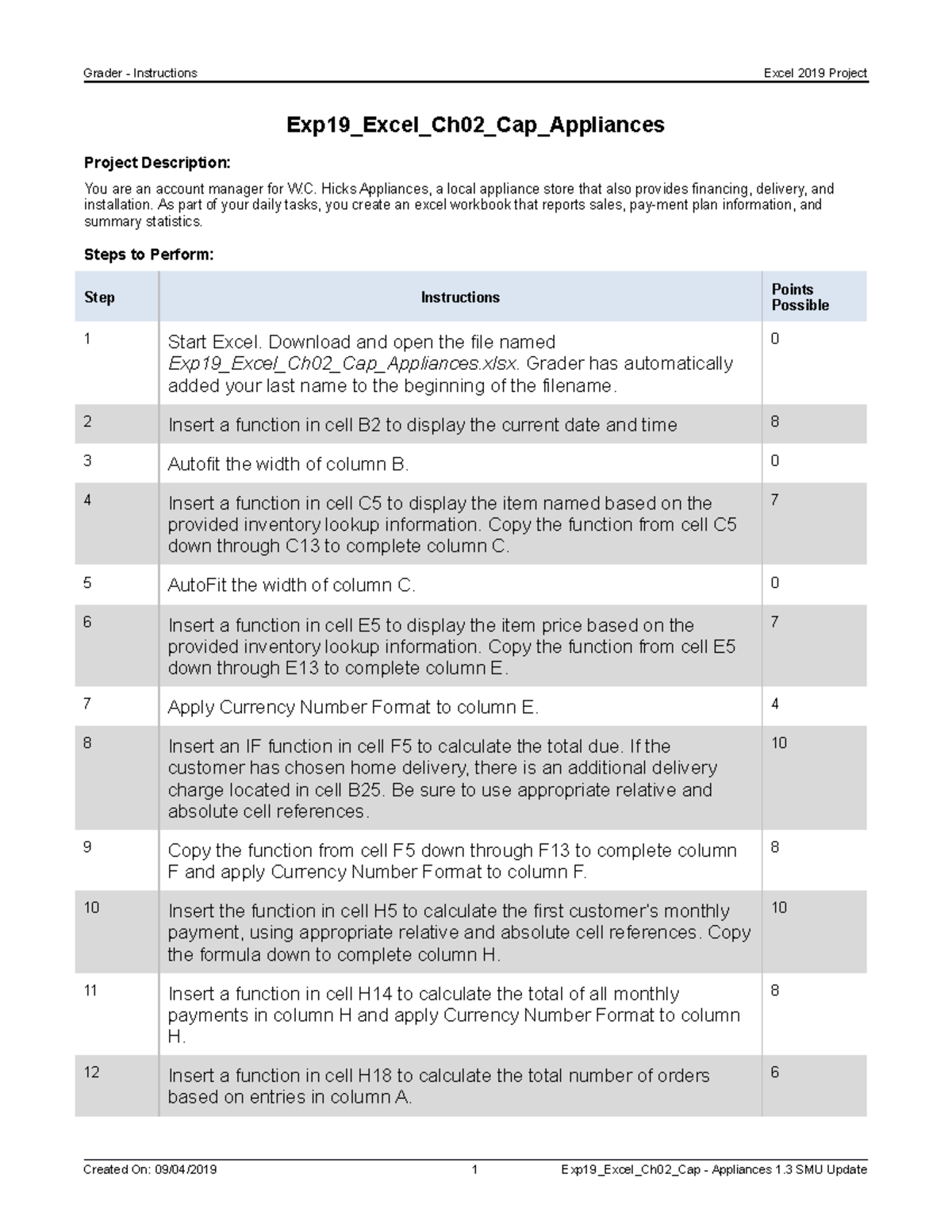 Exp19 Excel Ch02 Cap Appliances Instructions - Grader - Instructions Excel 2019 Project - Studocu