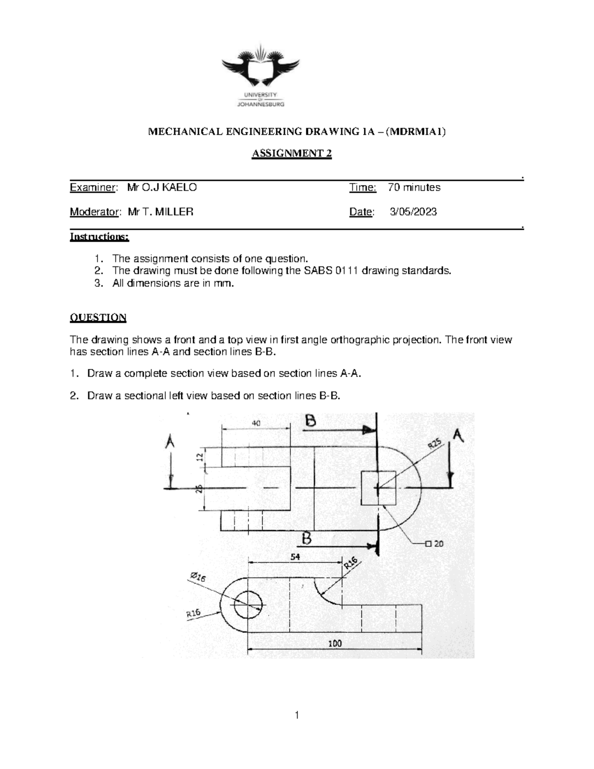 Assignment 2 Mdrmia 2023 - 1 MECHANICAL ENGINEERING DRAWING 1A ...