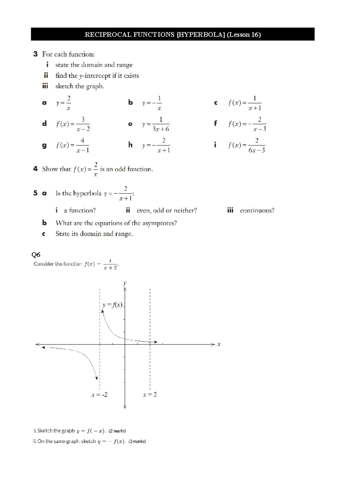 Lesson 16 - Reciprocal Functions - RECIPROCAL FUNCTIONS [HYPERBOLA ...