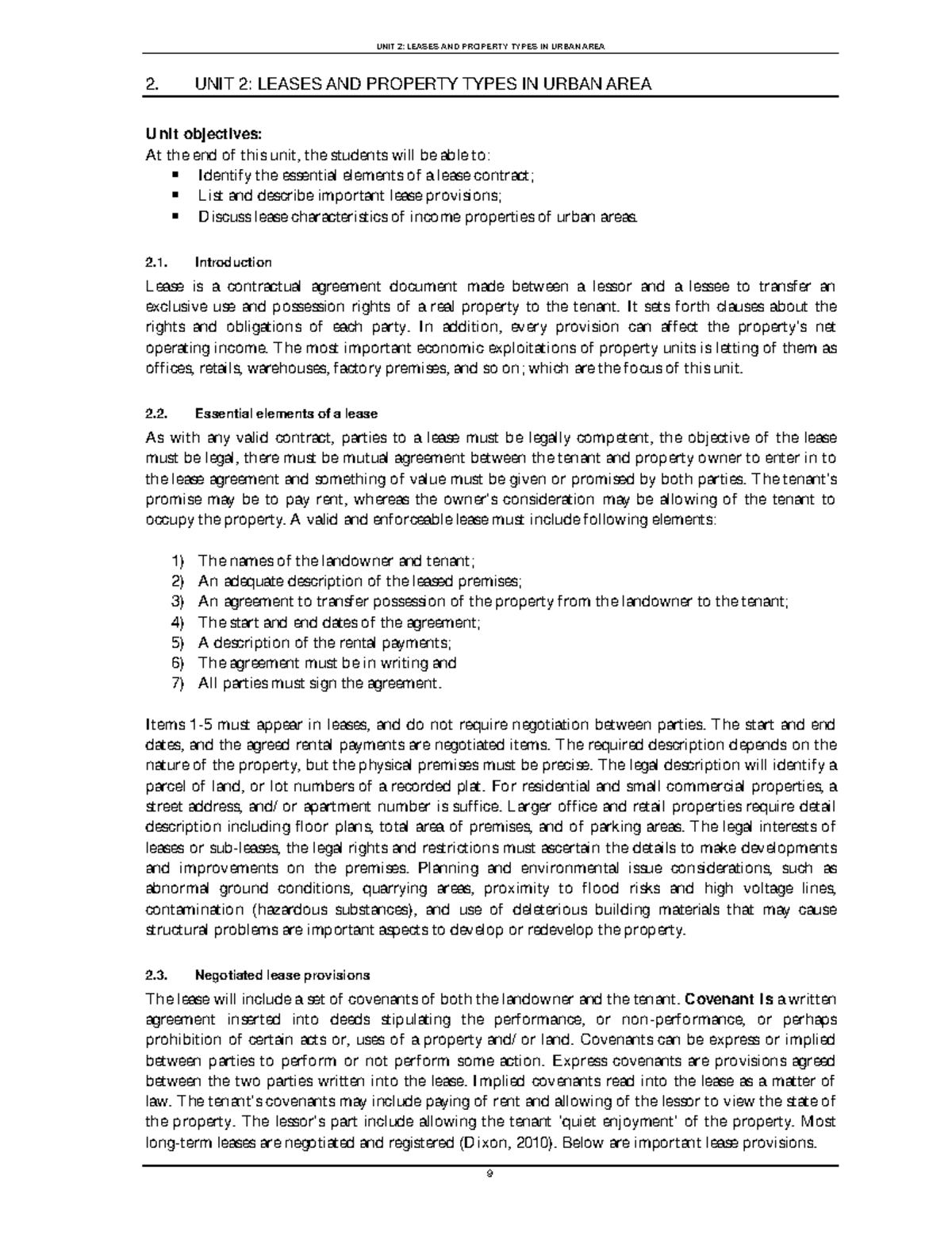 Unit 2 Leases and Property Types - 2. UNIT 2 : LEASES AND PROPERTY TYPES IN URBAN AREA Unit ...