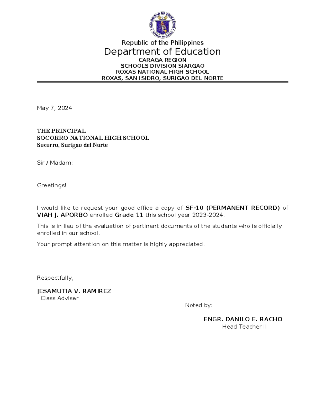Request-FORM - REQUEST FORM - Republic of the Philippines Department of ...