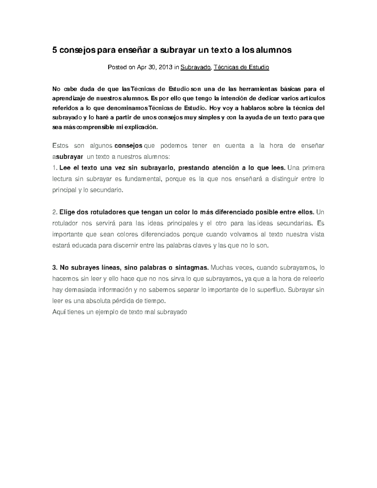 5 consejos para ensenar a subrayar un texto a los alumnos - 5 consejos ...