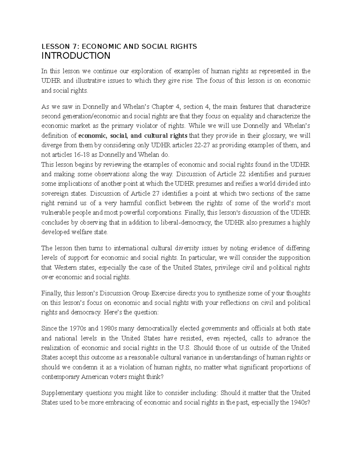 Lesson 7 Human rights - note - LESSON 7: ECONOMIC AND SOCIAL RIGHTS ...