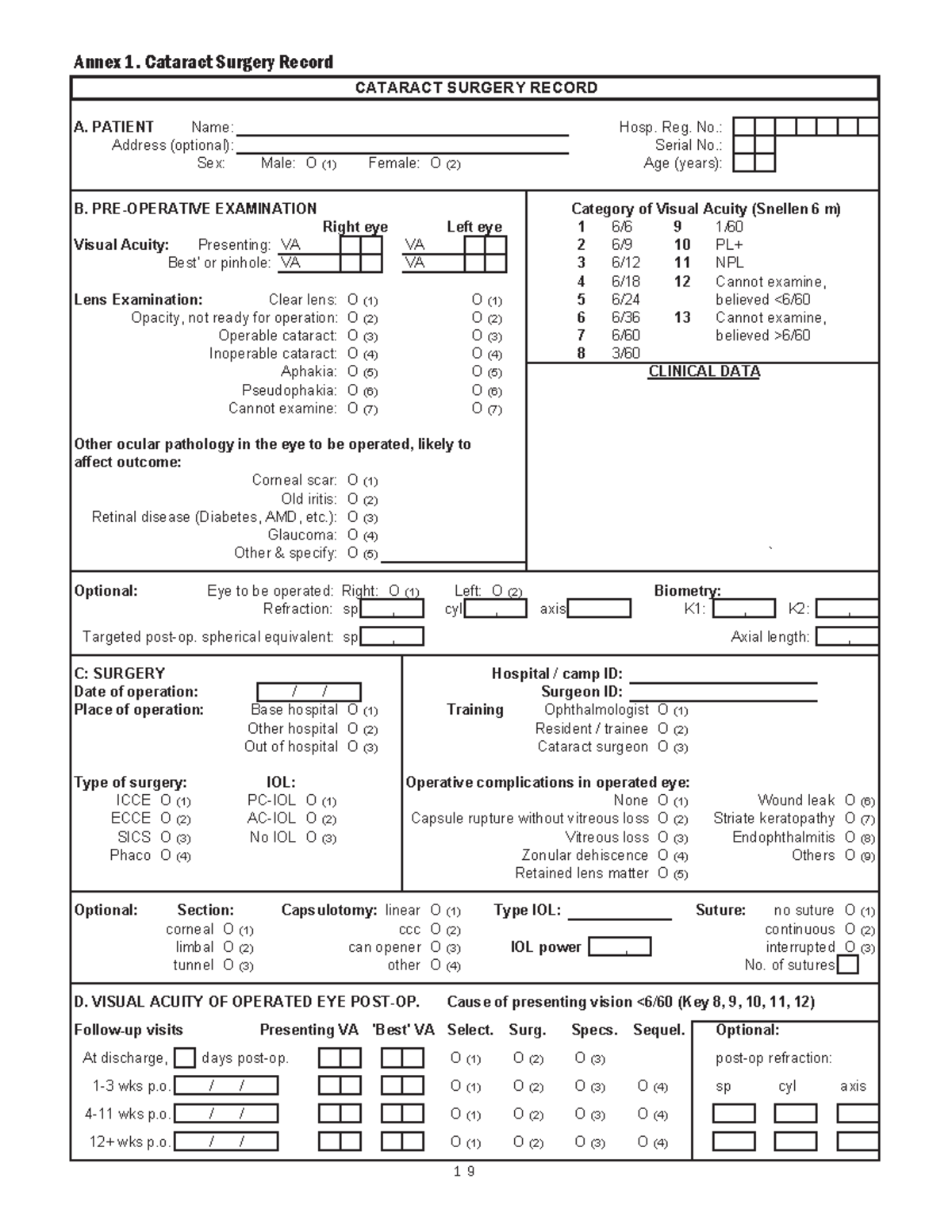 MCSOv 2.4 Manual 1 - medical - Annex 1. Cataract Surgery Record A. PATIENT Name: Hosp.Reg ...