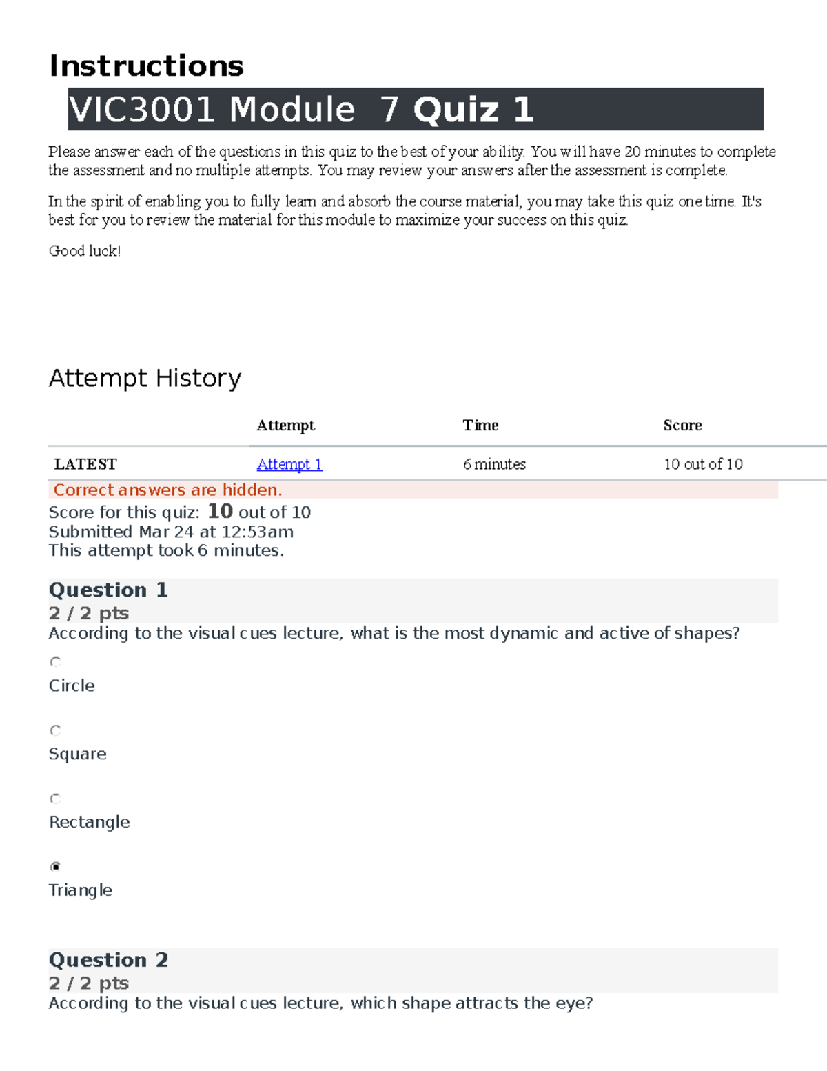 VIC3001 Module 7 Quiz 1 - quiz - Instructions VIC3001 Module 7 Quiz 1 ...