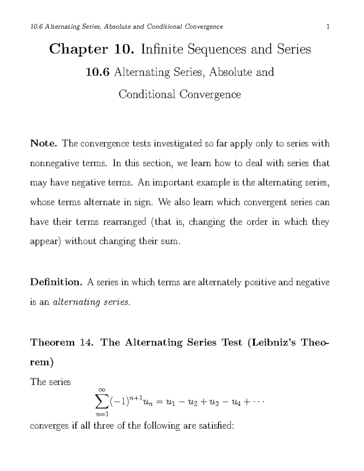 Alternating Series, Absolute and Conditional Convergence - Chapter 10 ...