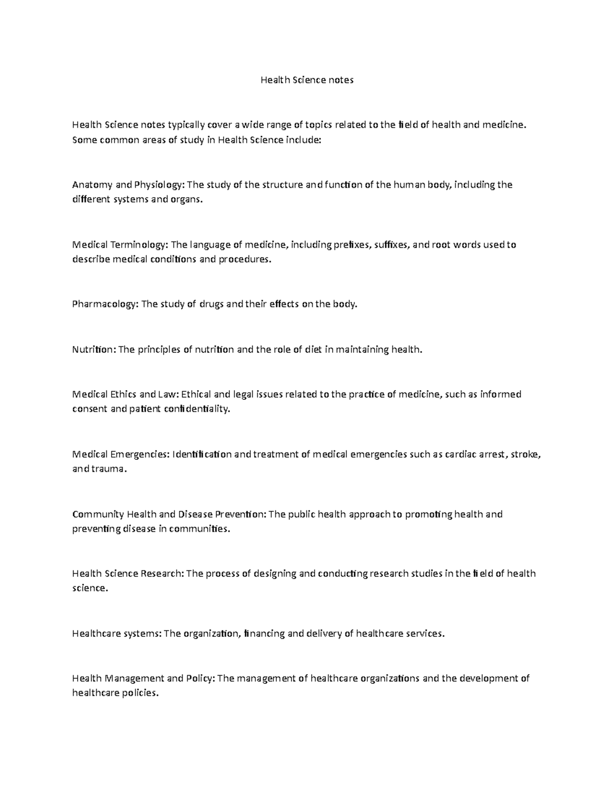 Health Science notes - Health Science notes Health Science notes ...