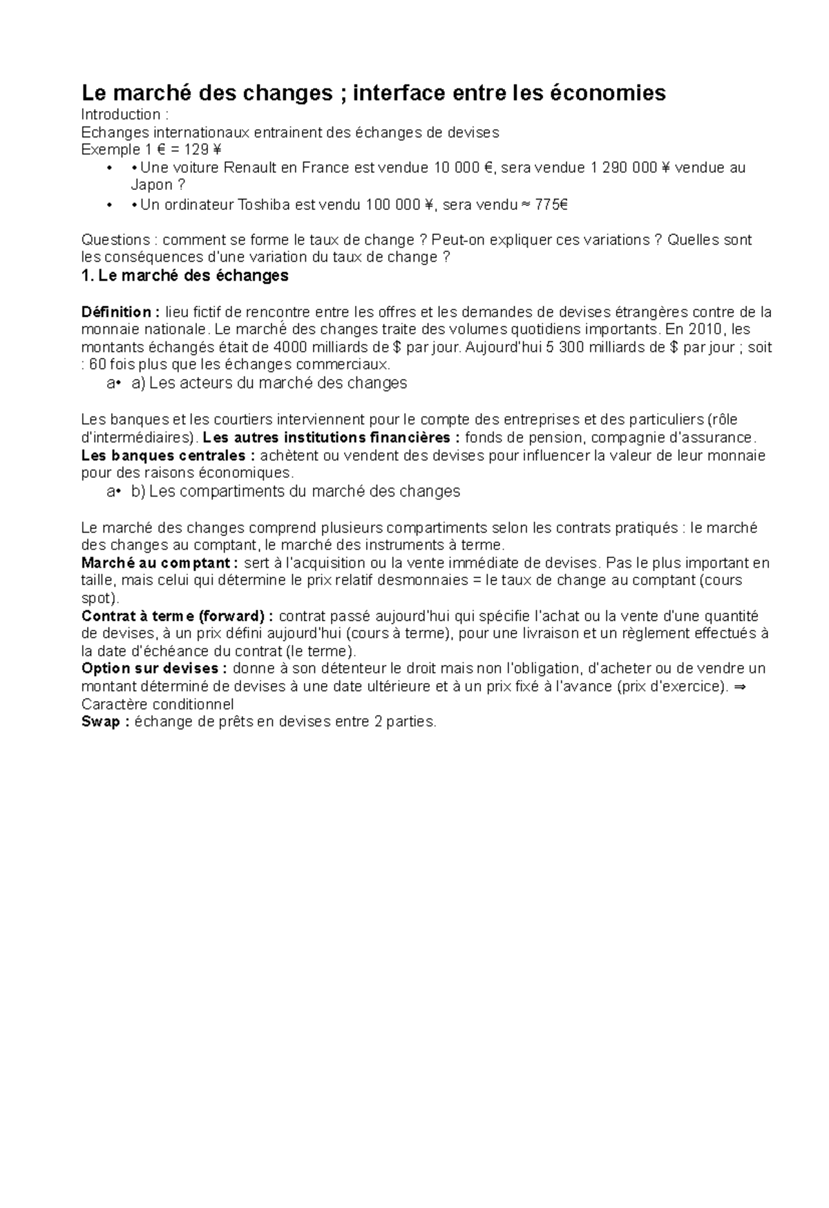 Le+marché+des+Échanges - Le marché des changes ; interface entre les ...