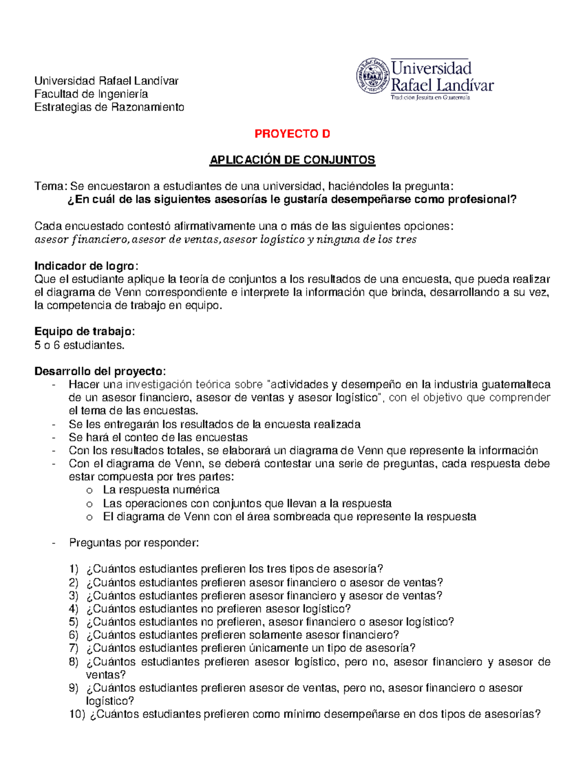 Proyecto D - Solo ejemplo. - Universidad Rafael Landívar Facultad de ...