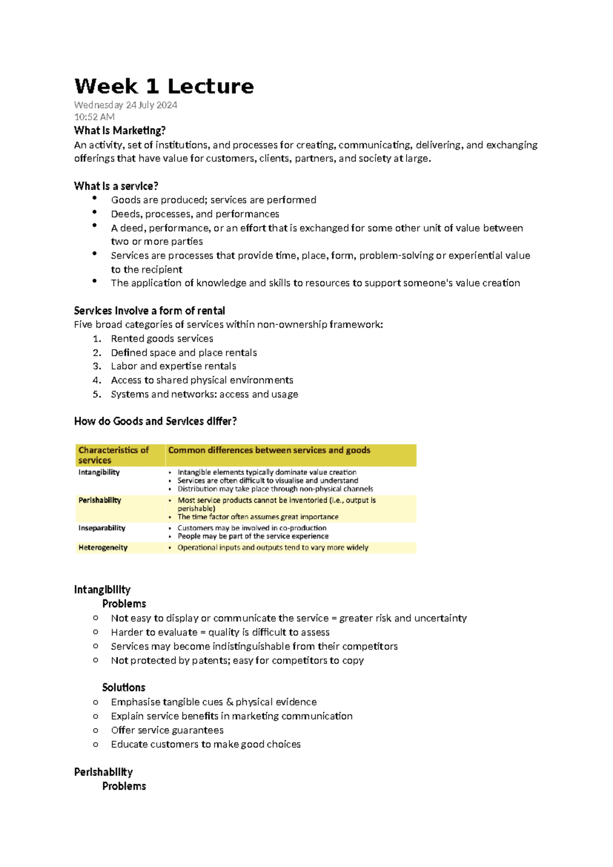 Week 1 Lecture - Week 1 Lecture Wednesday 24 July 2024 10:52 AM What is Marketing? An activity ...