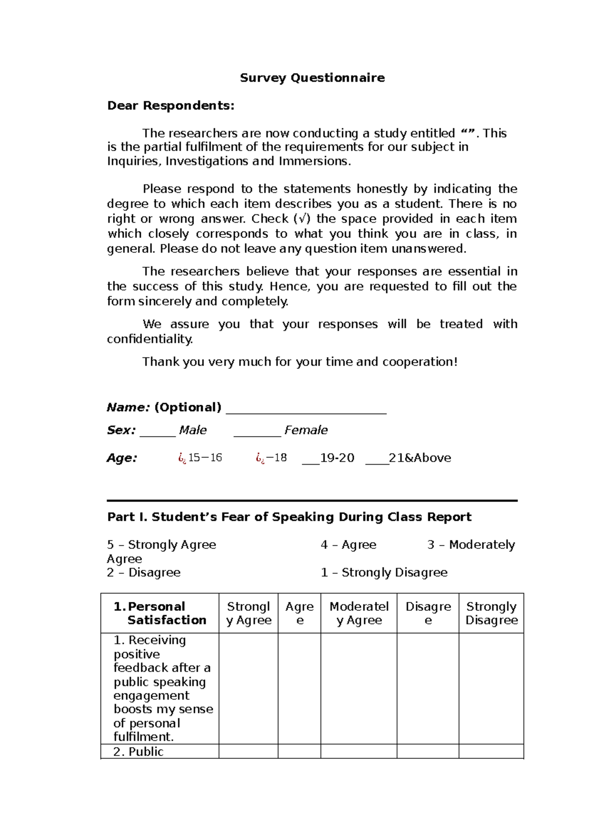 Cruz Survey-Questionaire-1 - Survey Questionnaire Dear Respondents: The ...