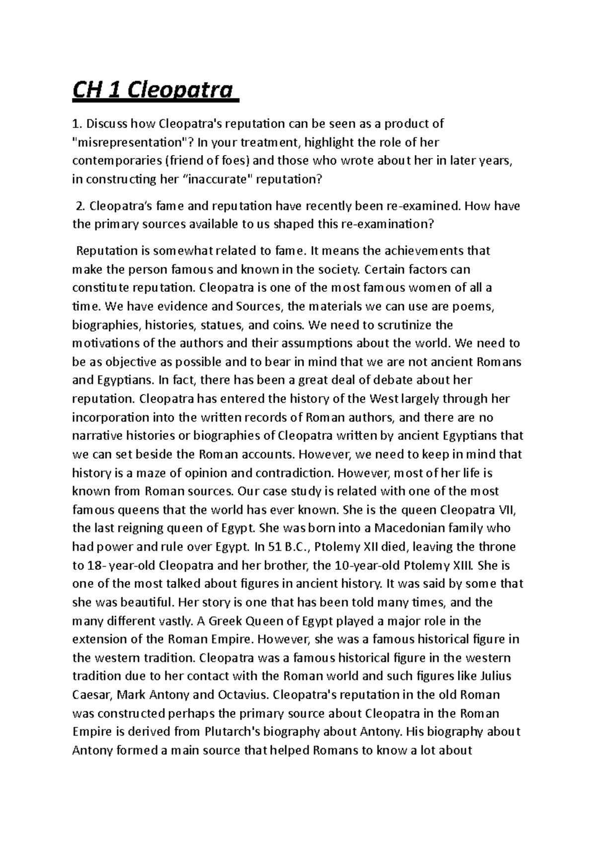 CH 1 Cleopatra from studying literature part 1 - CH 1 Cleopatra Discuss ...