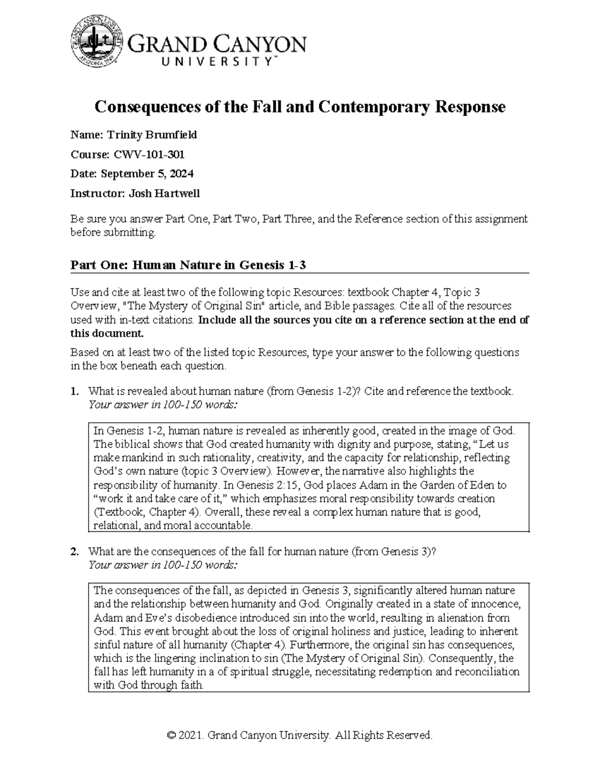 CWV-W3 Assignment Consequences - Consequences of the Fall and ...