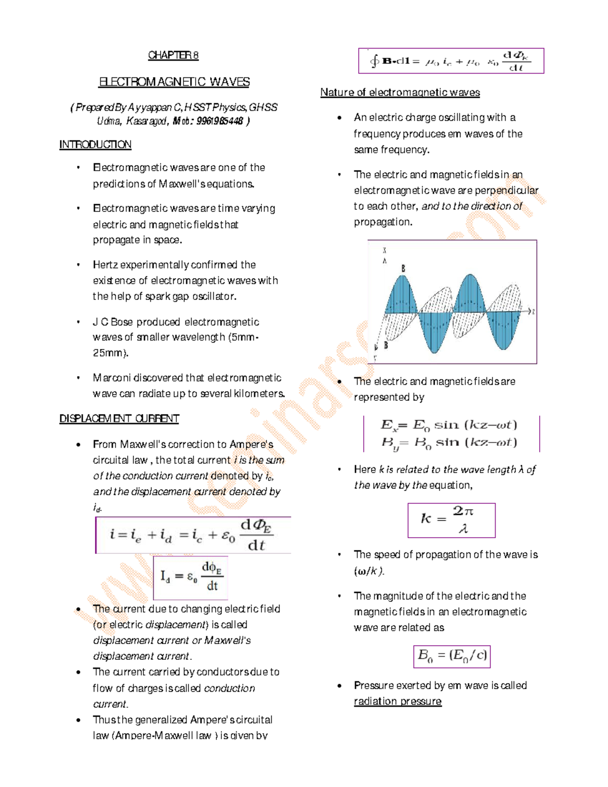Electromagnetic Waves - CHAPTER 8 ELECTROM AGNETIC WAVES ( Prepared By A yyappan C, HSST Physics ...