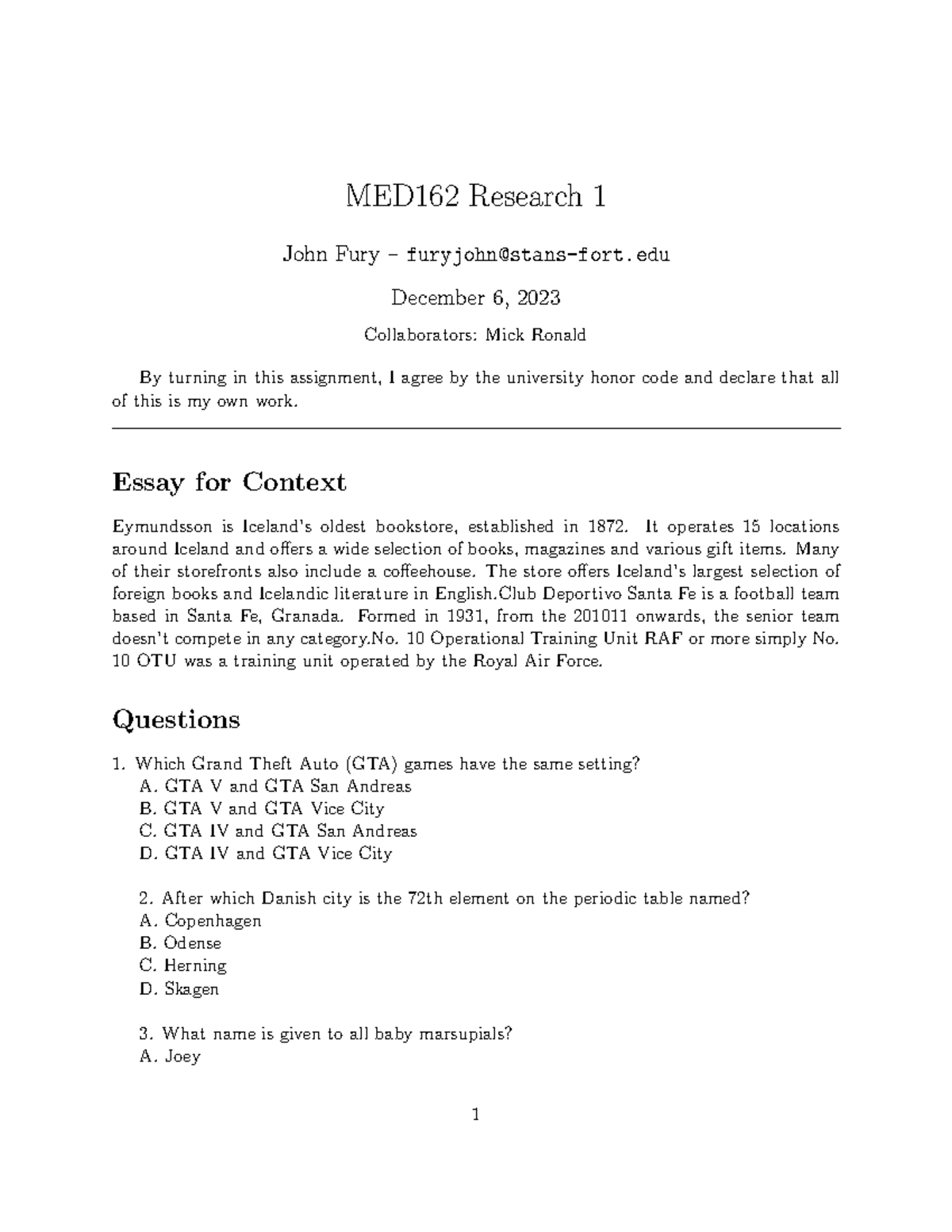 MED162 Research 1 - be introduced to the basic medical and behavioural ...