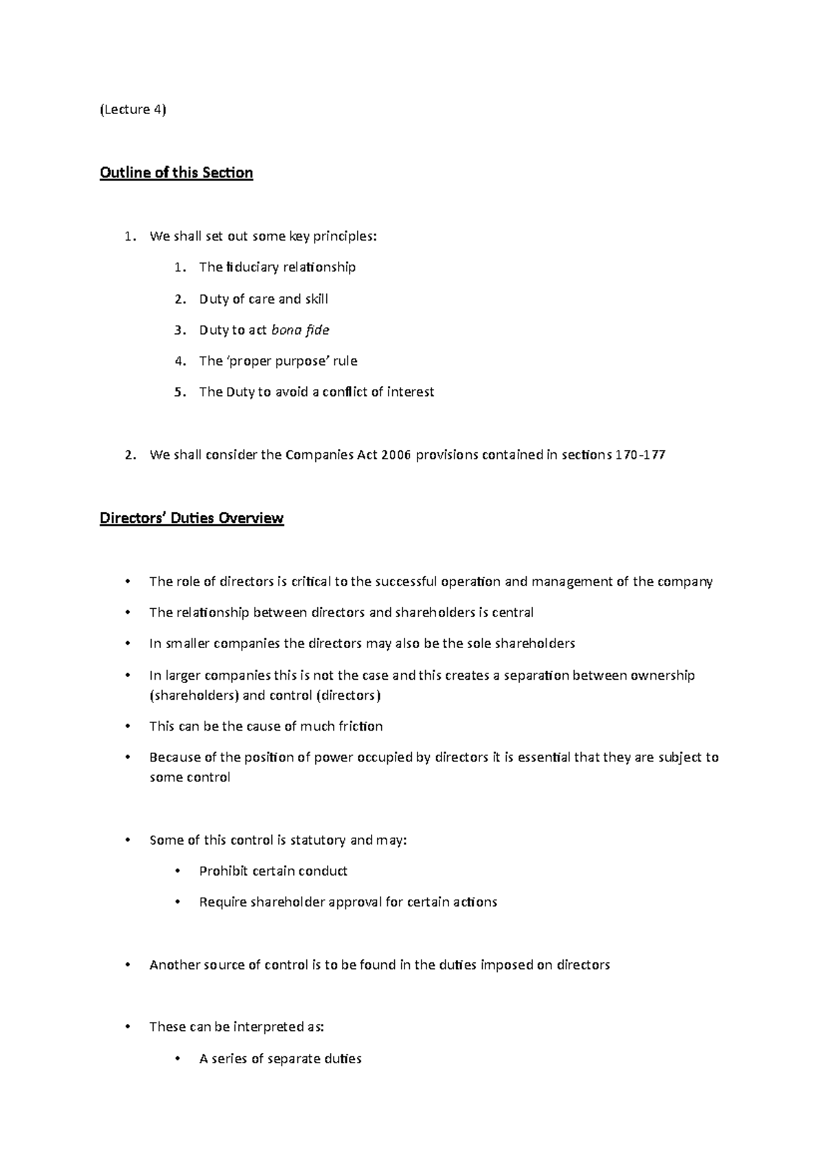 Company Law Lecture 4 - (Lecture 4) Outline of this Section We shall ...