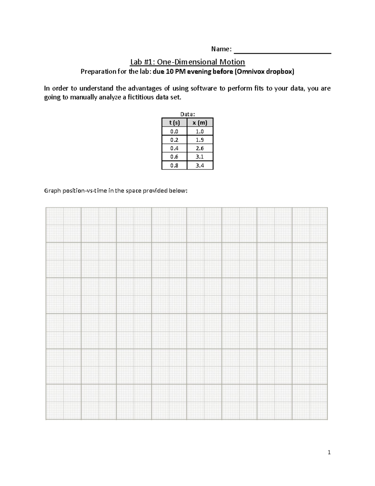 NYA Lab 1 - One Dimensional Motion W2022 - Name: Lab #1: One ...