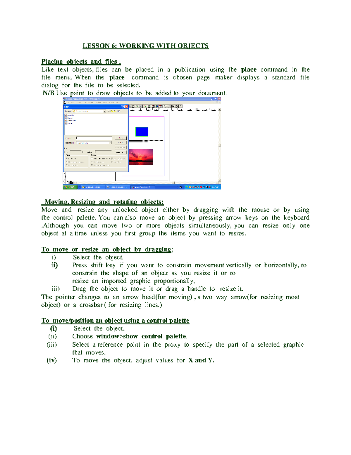Lesson 6 Working WITH Objects - LESSON 6: WORKING WITH OBJECTS Placing objects and files ; Like ...