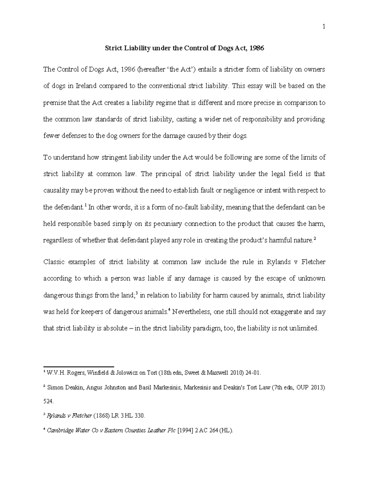 Draft - The Control of Dogs Act - Strict Liability under the Control of ...