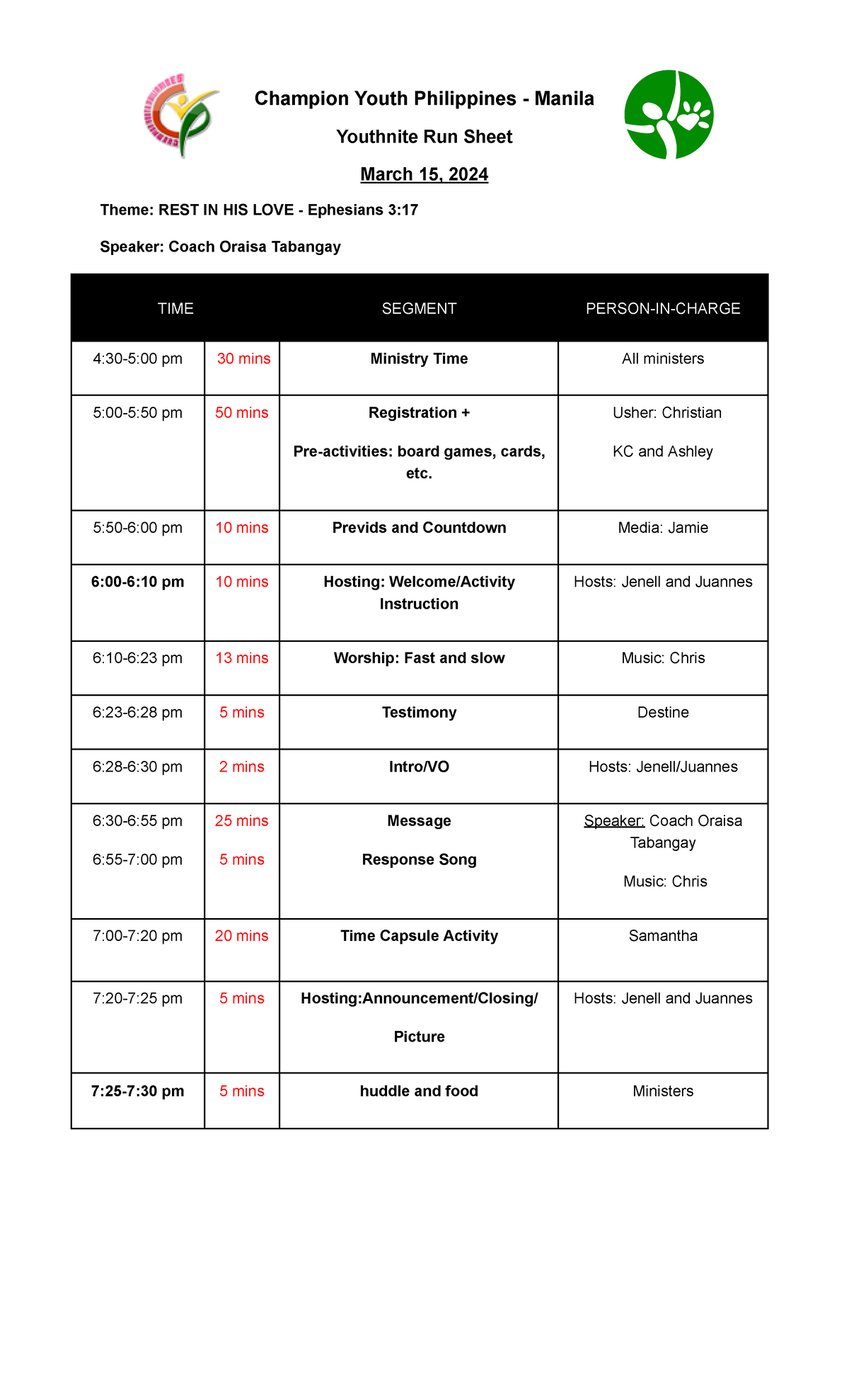 Youthnite Program Template - Champion Youth Philippines - Manila ...