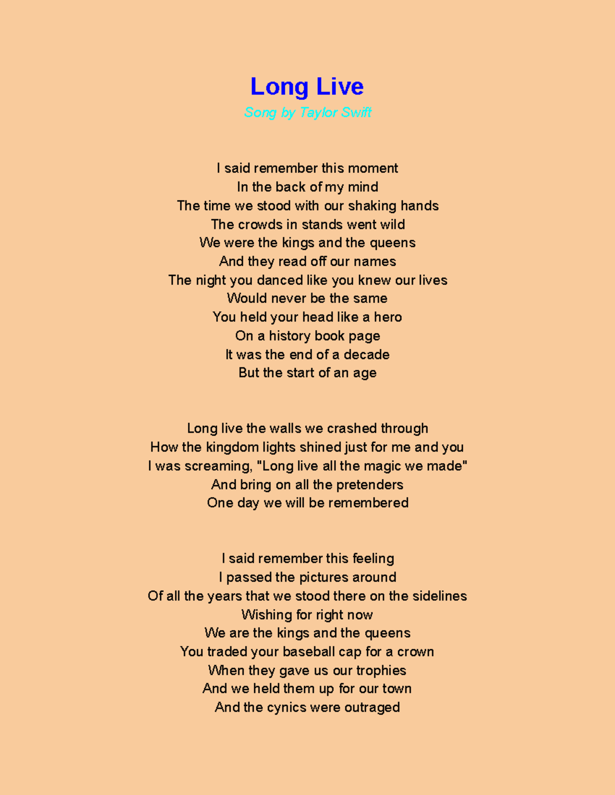 Long live - Long live by Taylor Swift - Long Live Song by Taylor Swift ...