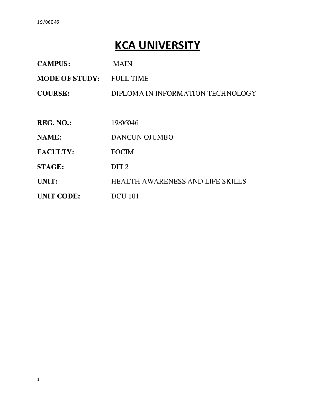 KCA Universit - practise questions - KCA UNIVERSITY CAMPUS: MAIN MODE ...