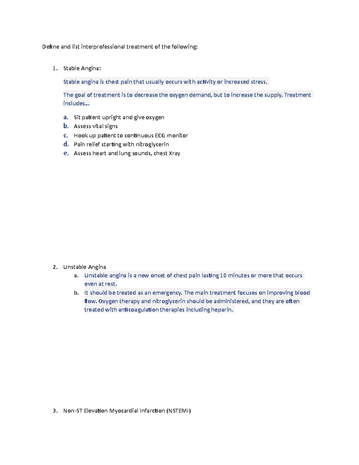 Angina and MI worksheet - Define and list interprofessional treatment ...