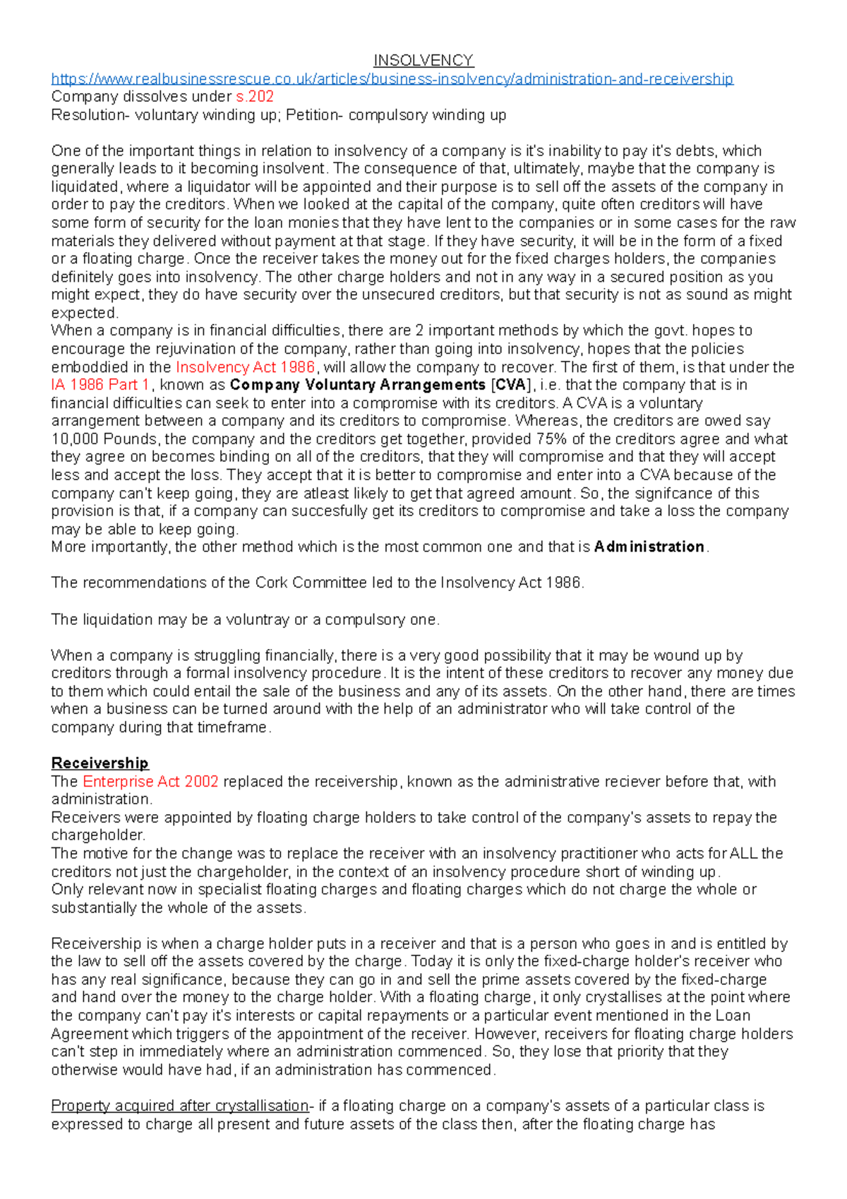 Insolvency - INSOLVENCY - Studocu