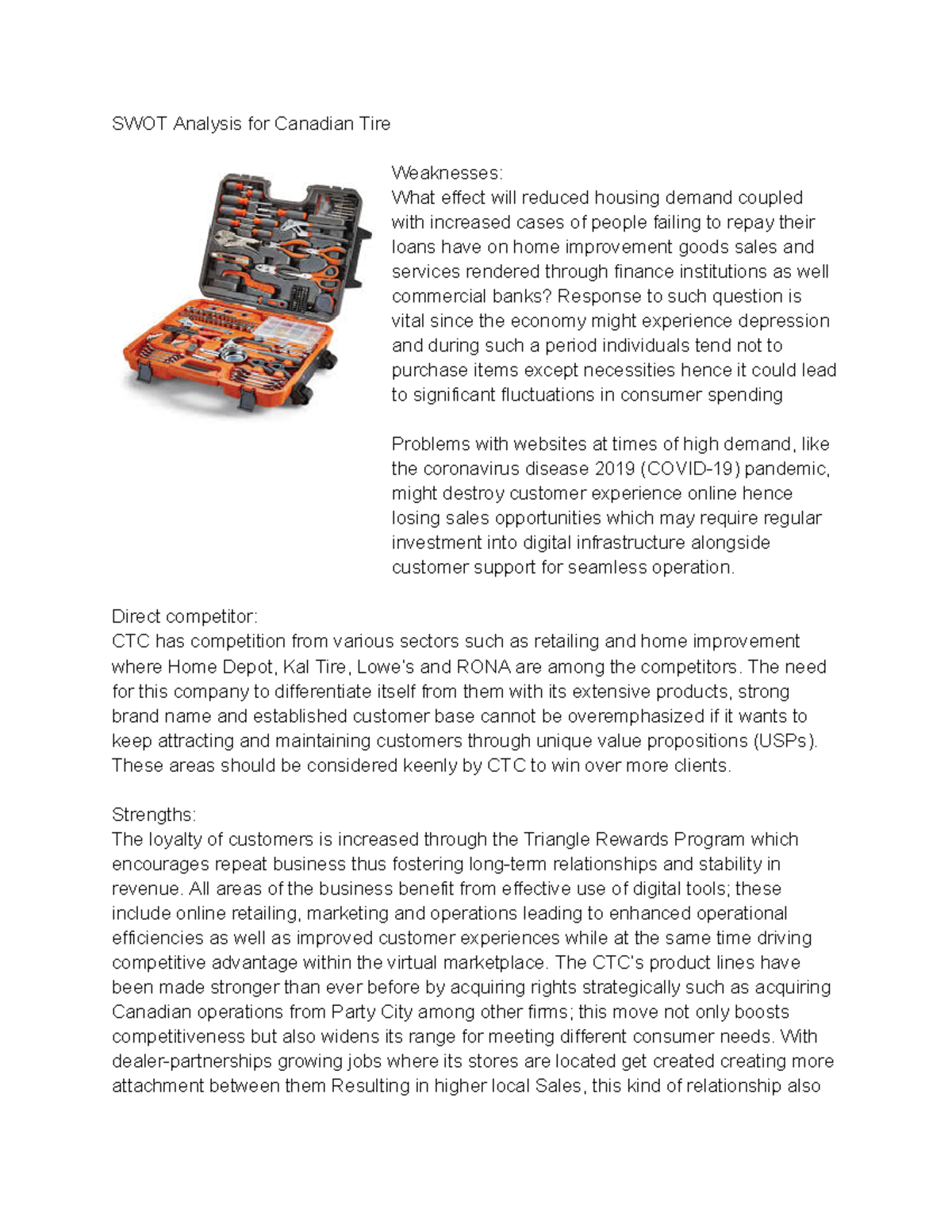 SWOT Analysis for Canadian Tire - SWOT Analysis for Canadian Tire ...