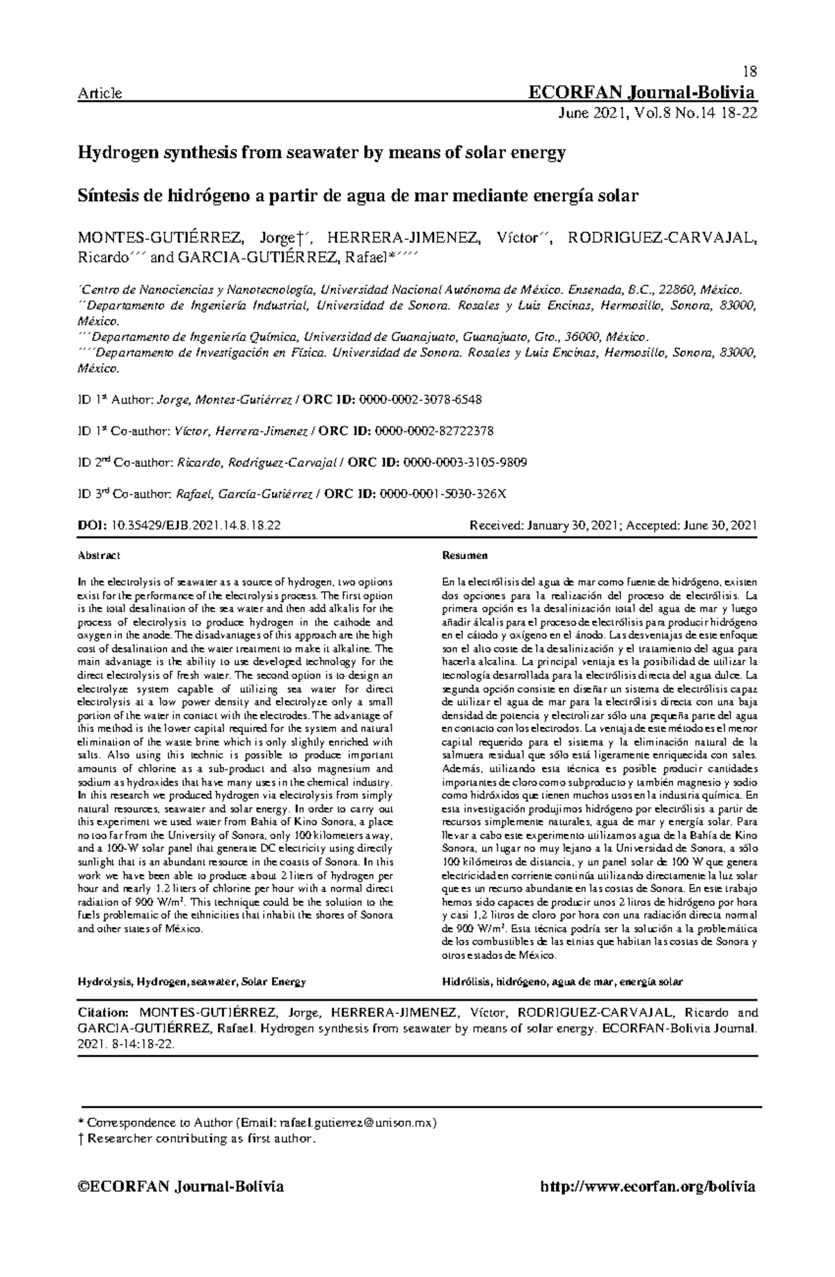 007 B Hydrogen Synthesis From Seawater By Means Of Solar Energy