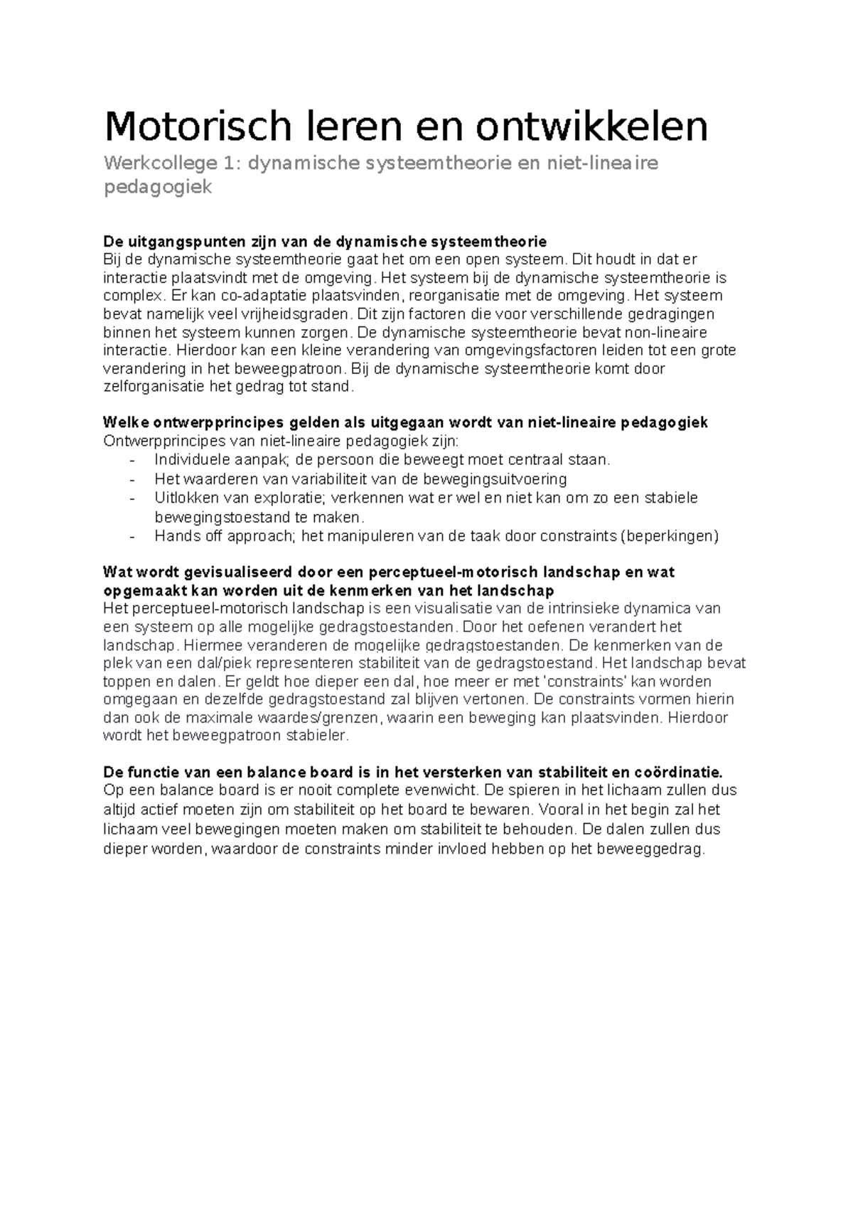 Voorbereiding wc1 - Motorisch leren en ontwikkelen Werkcollege 1 ...