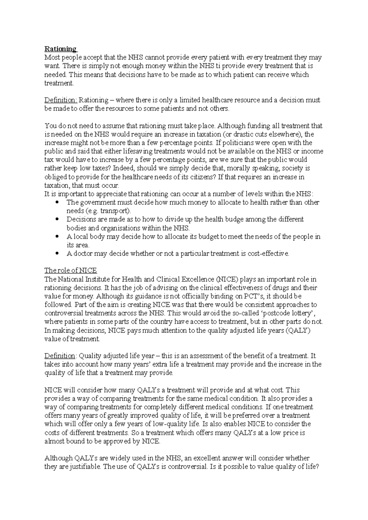 Rationing - Lecture notes on NHS resources - Rationing Most people ...