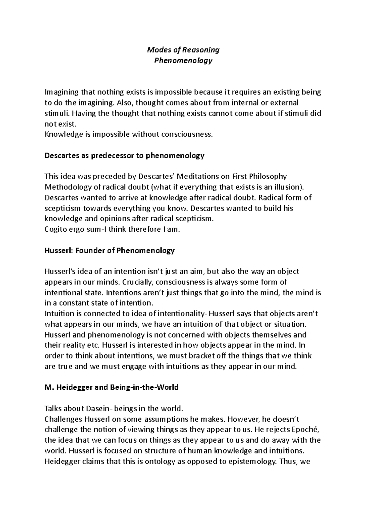 Modes of Reasoning- phenomenology - Also, thought comes about from ...