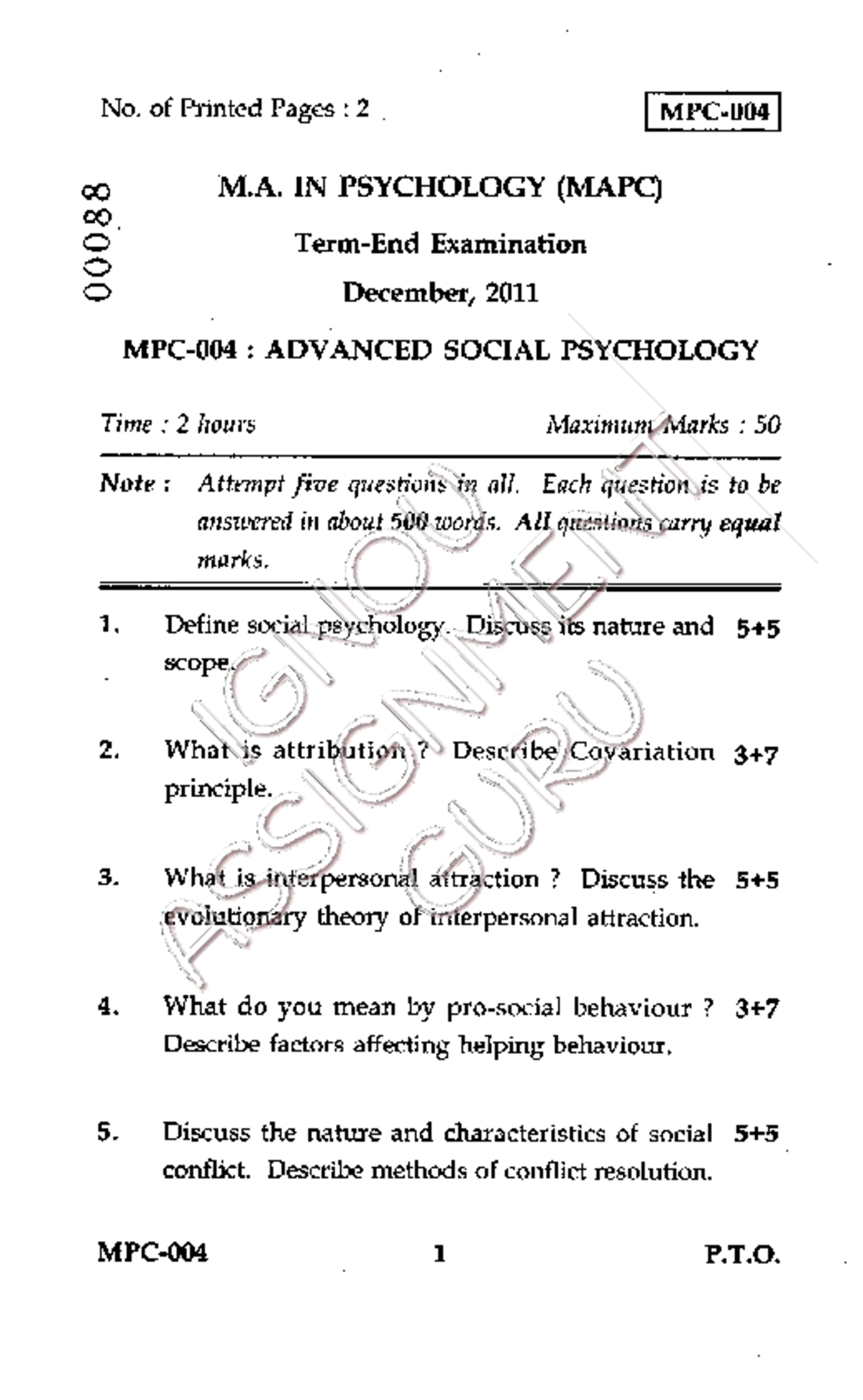 - MPC-004-D11 compressed - No. of Printed Pages : 2 MPC-004 I 00 M. IN PSYCHOLOGY (MAPC) 00 O ...