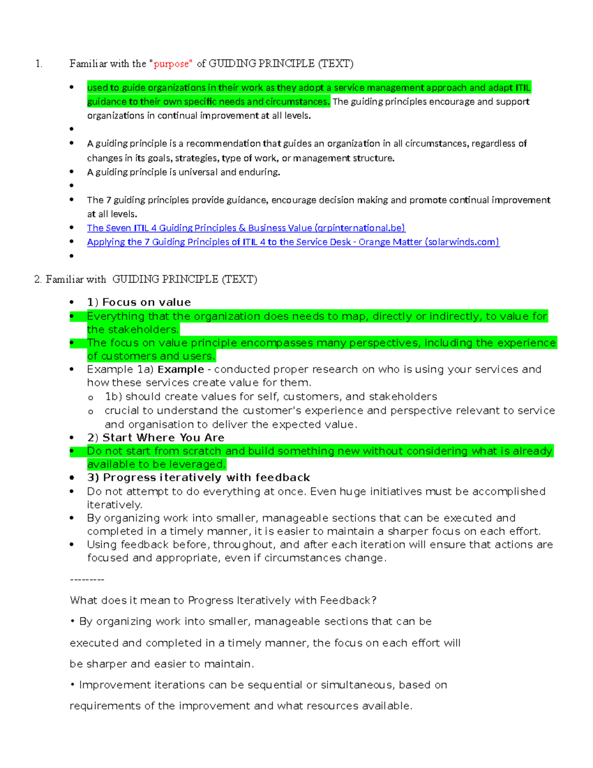 ITIL-notes 2-draft - ITIL notes. - 1. Familiar with the "purpose" of ...