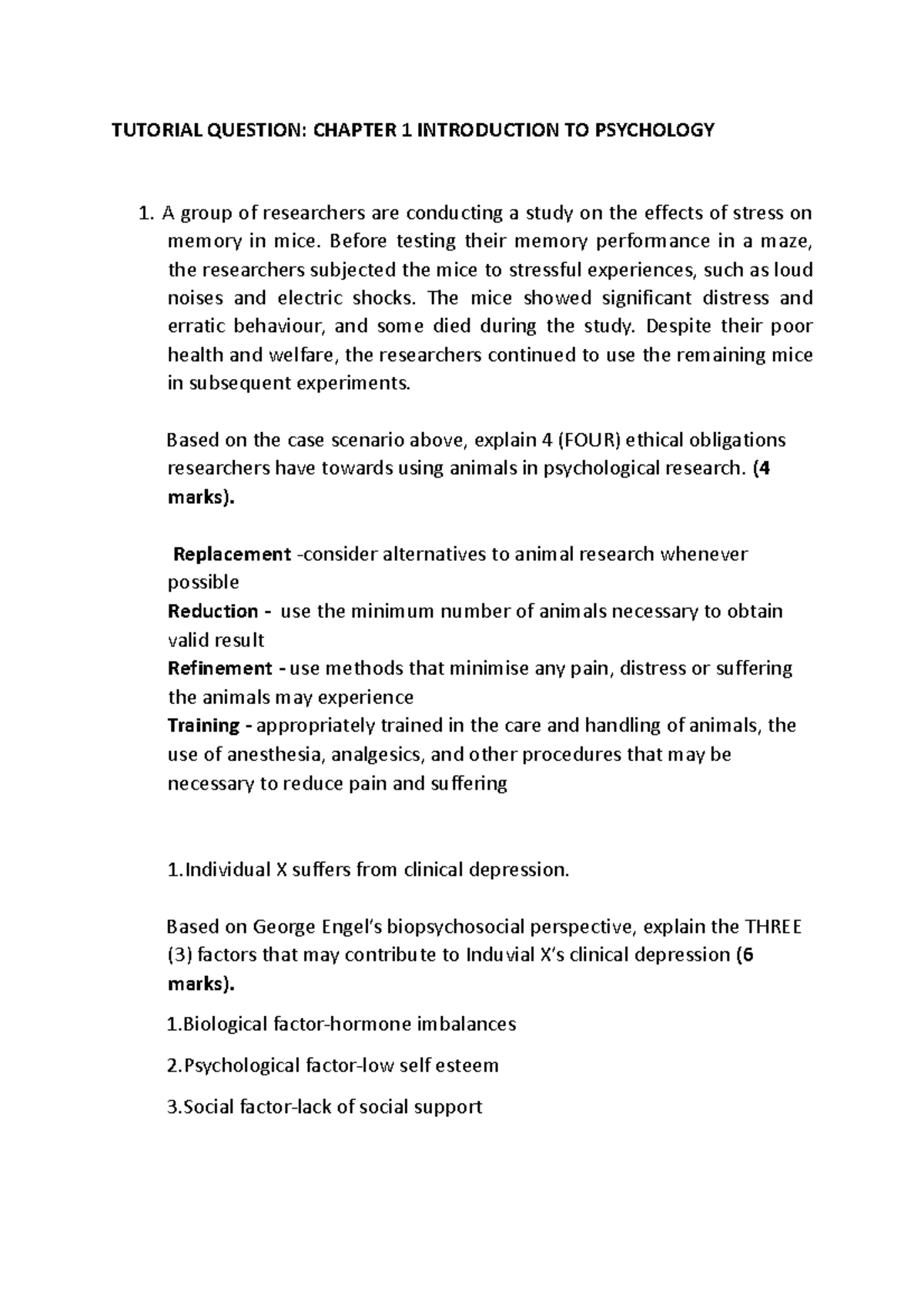 Tutorial 1 Question 1 Anspdf Copy Tutorial Question Chapter 1 Introduction To Psychology A