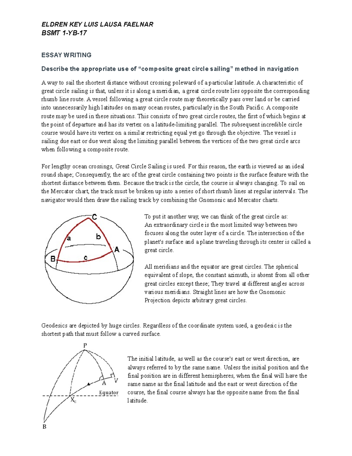 Week 7 - Laboratory - Composite Great circle sailing - Faelnar - ELDREN ...