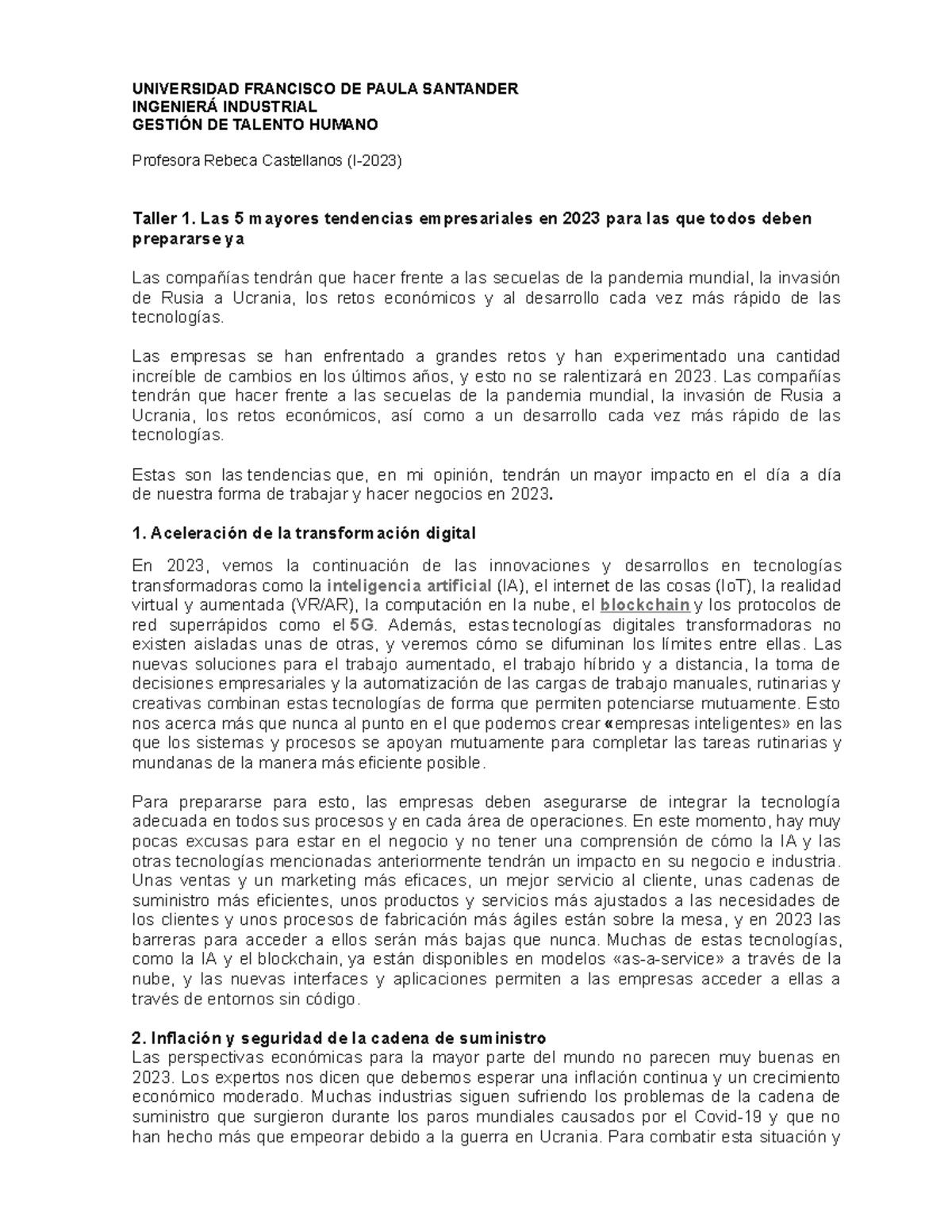 Taller 1. 5 mayores tendencias empresariales en 2023 - UNIVERSIDAD FRANCISCO DE PAULA SANTANDER ...